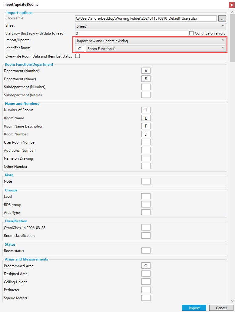 Import and Update Rooms from MS Excel